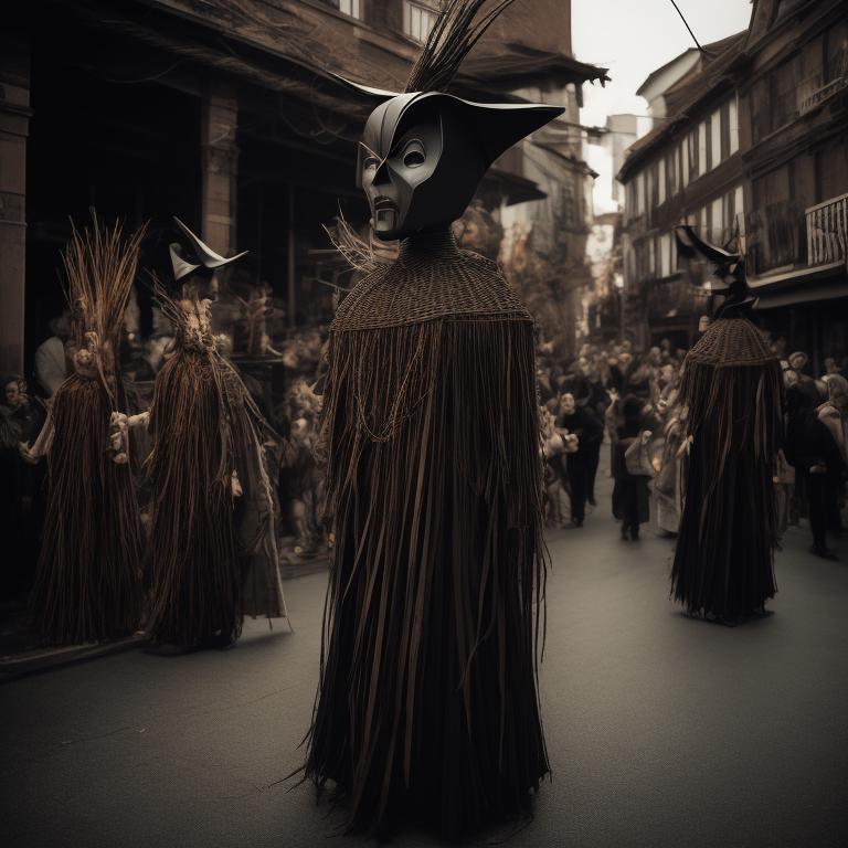 round-dunlin811: dark, wooden figure, Witch, made out of antique wicker ...