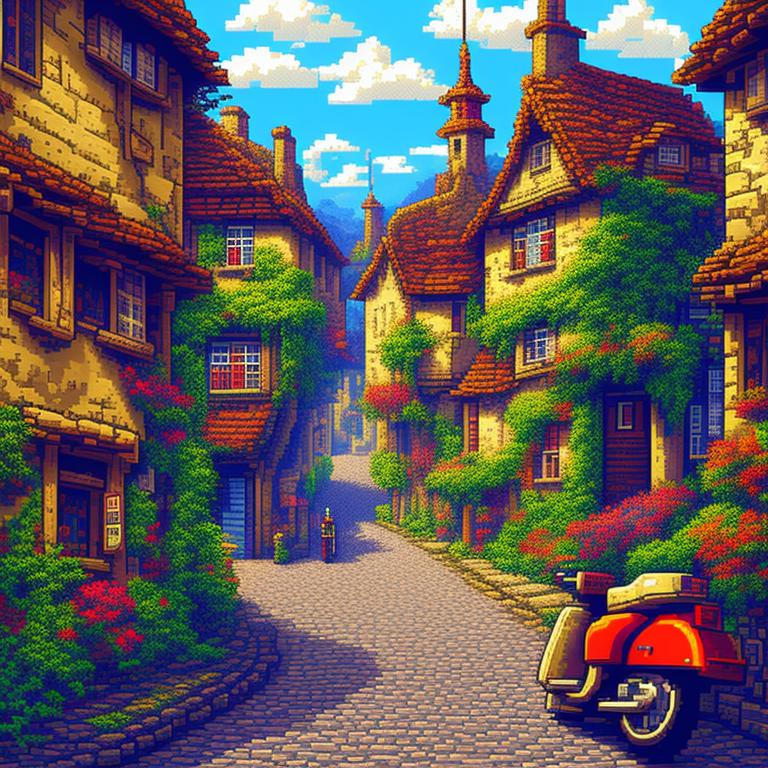 arctic-mouse364: image of a scooter on a cobbled street with houses in ...