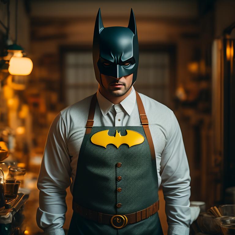 addison: Portrait of a Batman wearing an apron