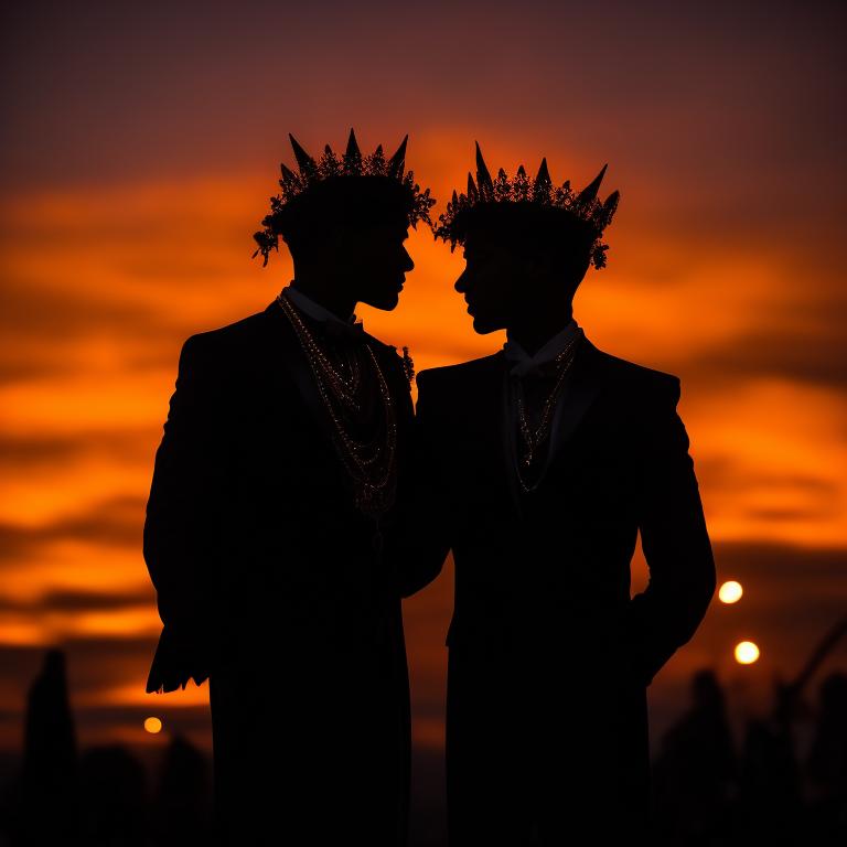 unused-snail655: two young men adorned in intricate costumes share an ...