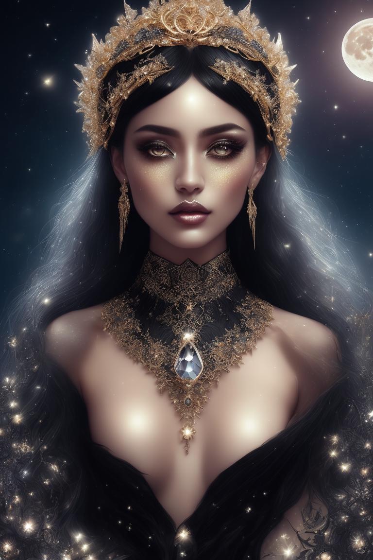 mellow-viper424: beautiful celestial goddess, full moon, wear crystal crown, beautiful eyes ...