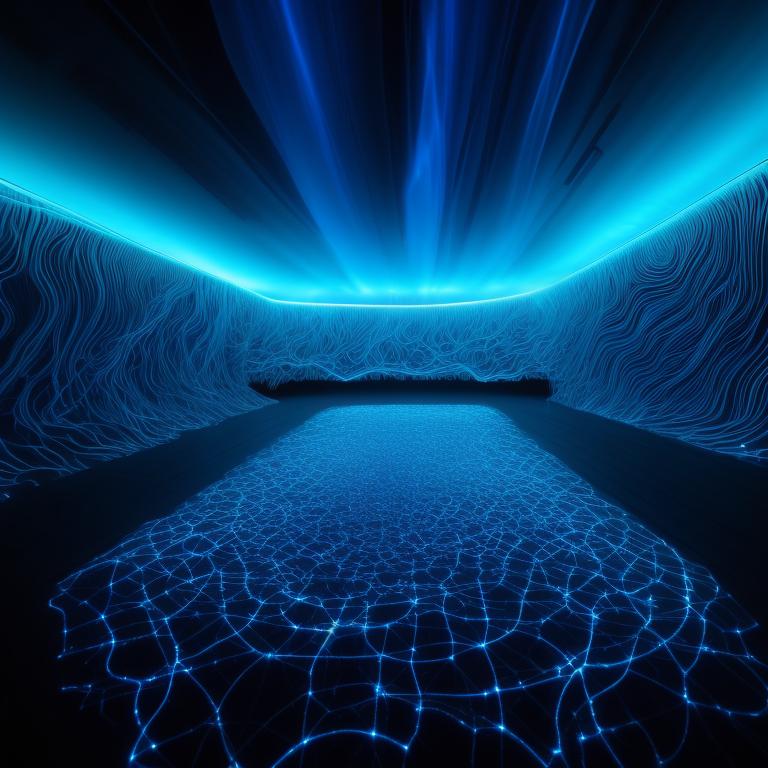 bronze-chough12: electric sky blue binary code in wave lines in a dark room