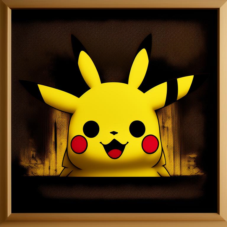 belated-fish632: pikachu, warhol style, silkscreen, graphic, eroded,