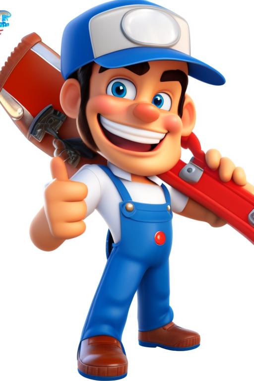 slim-wasp299: plumber with suspenders, with a tool belt and a warm smile, holding a giant wrench