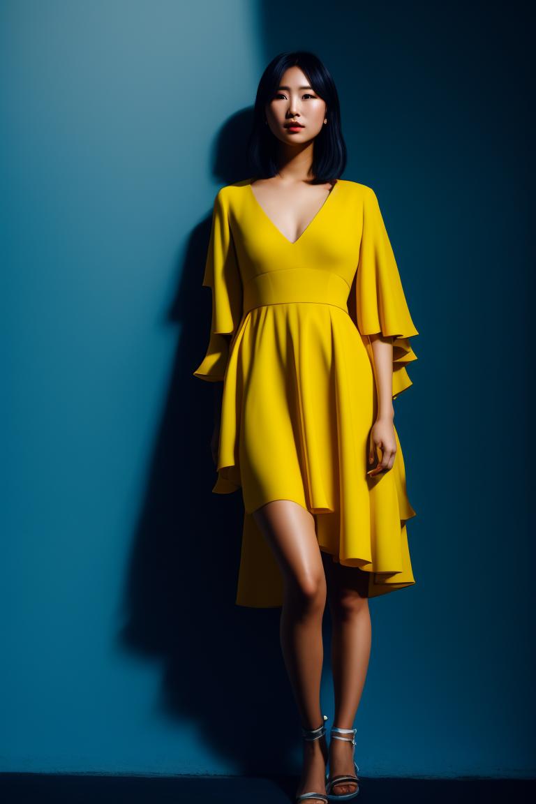 Myndcruzer: Asuka wearing a yellow dress ,full body portrait,blue neon ...