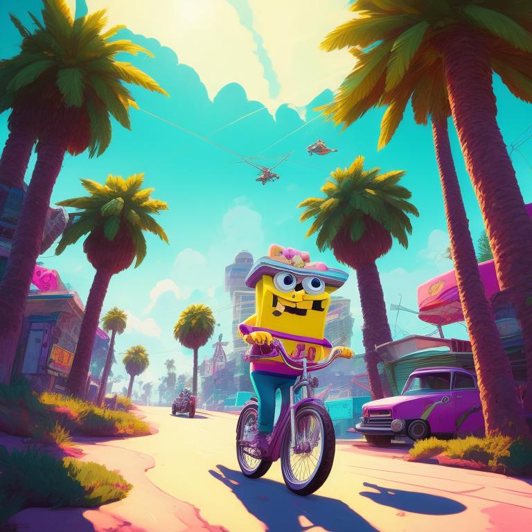 green-jackal41: SpongeBob SquarePants riding a bike down a hill