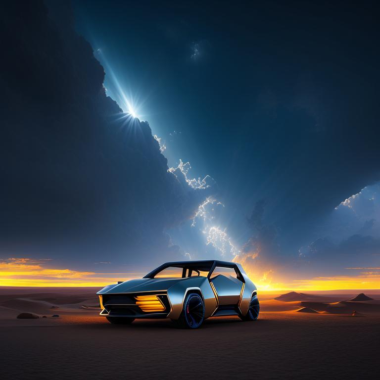 Geoffvanstone: Futuristic concept car, desert landscape