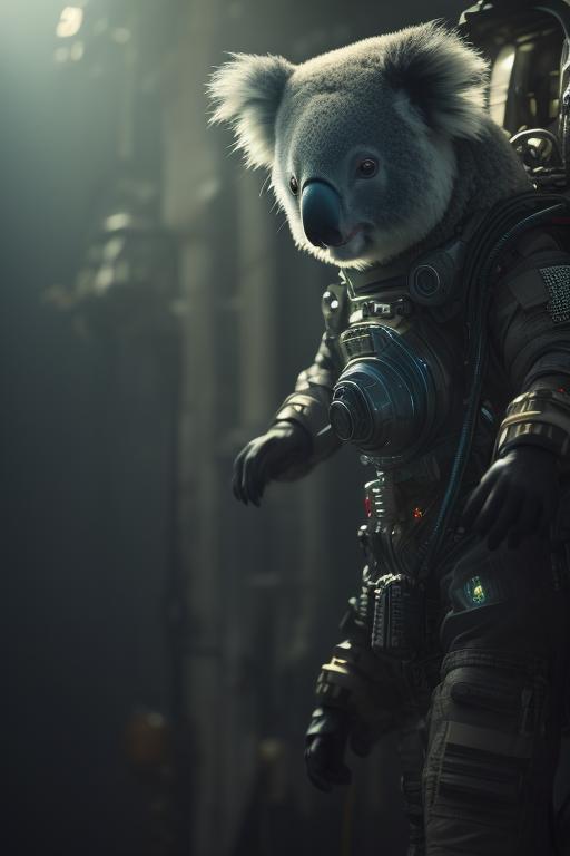 KG_Animations: a koala bear dressed in a cyberpunk spacesuit, floating ...