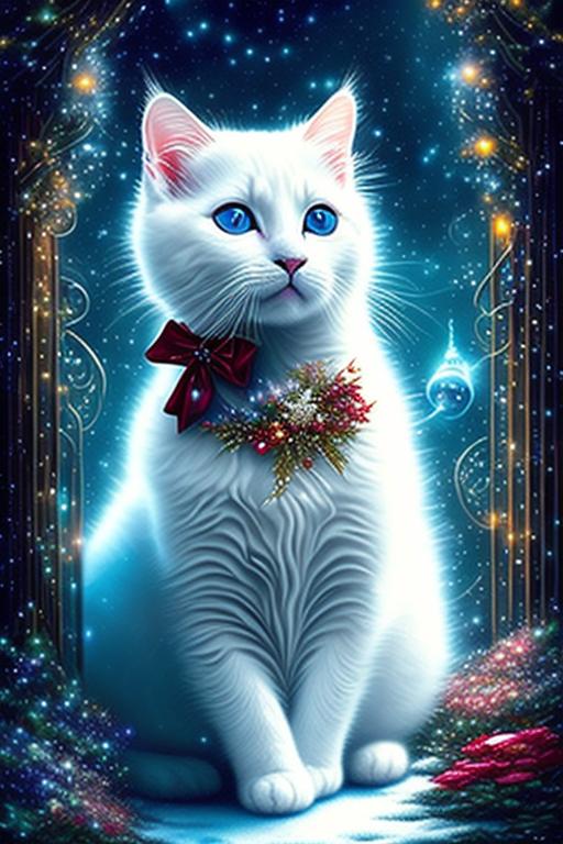 moral-turtle525: a small white cat, with elegant red ribbon bow around ...