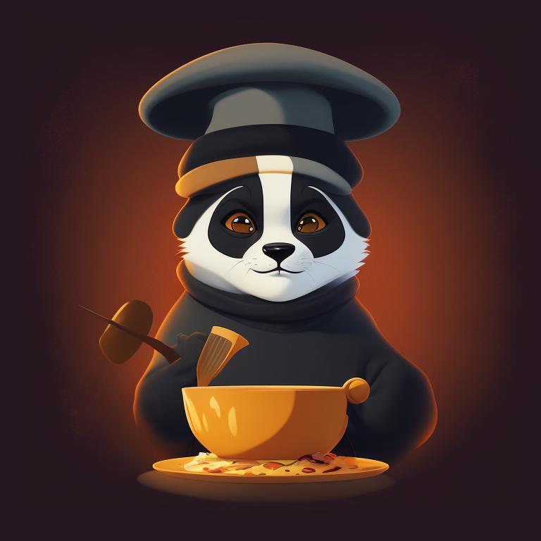 f: A panda disguised as a chef
