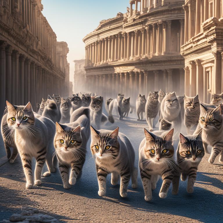 ProdigalMonk: Herd of cats running down an ancient Roman city street