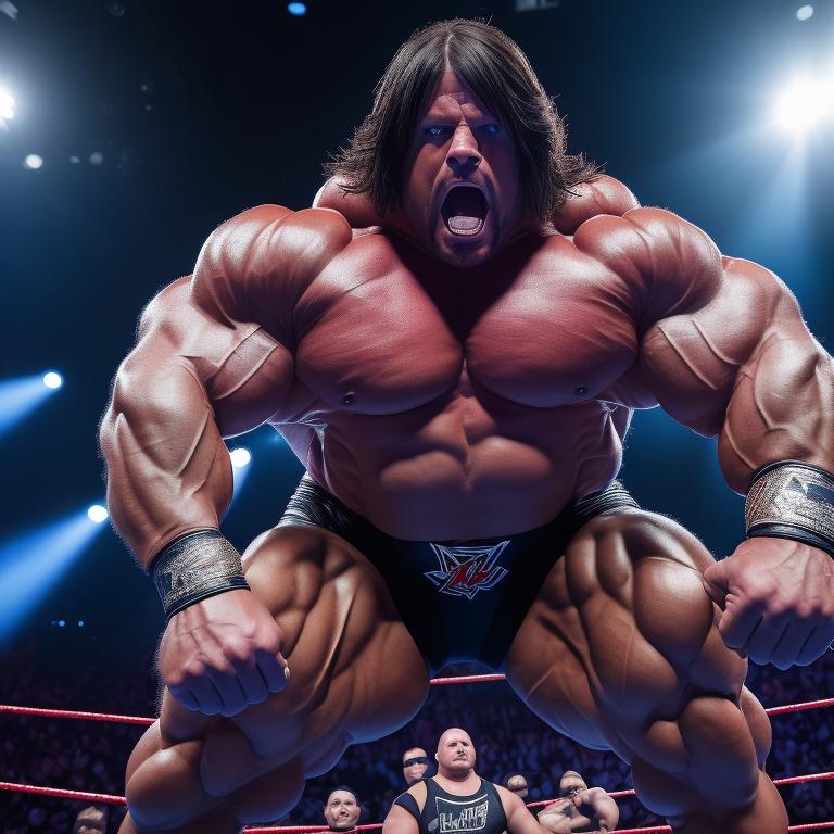 aged-shrew466: AJ Styles as a giant monster with huge muscles