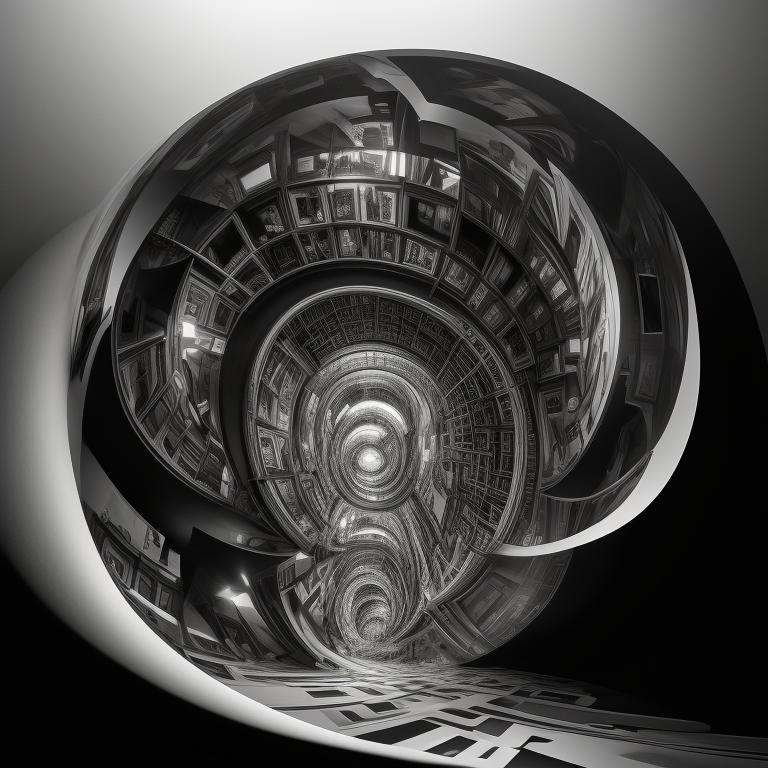 huge-elk556: Creat an Escher like drawing in black and white, which has ...