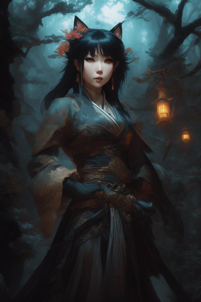 witty-mantis898: charming fox demon, black hair, Hanfu uniform, final ...