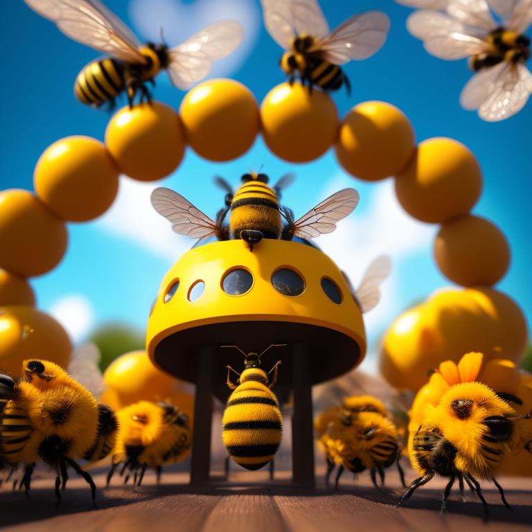 flashy-sheep361: A lively scene of 3D animated female bees, each ...