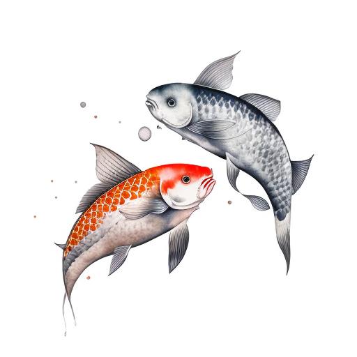 thorny-hare327: two koi carp swimming in water with lotus tattooed in ...