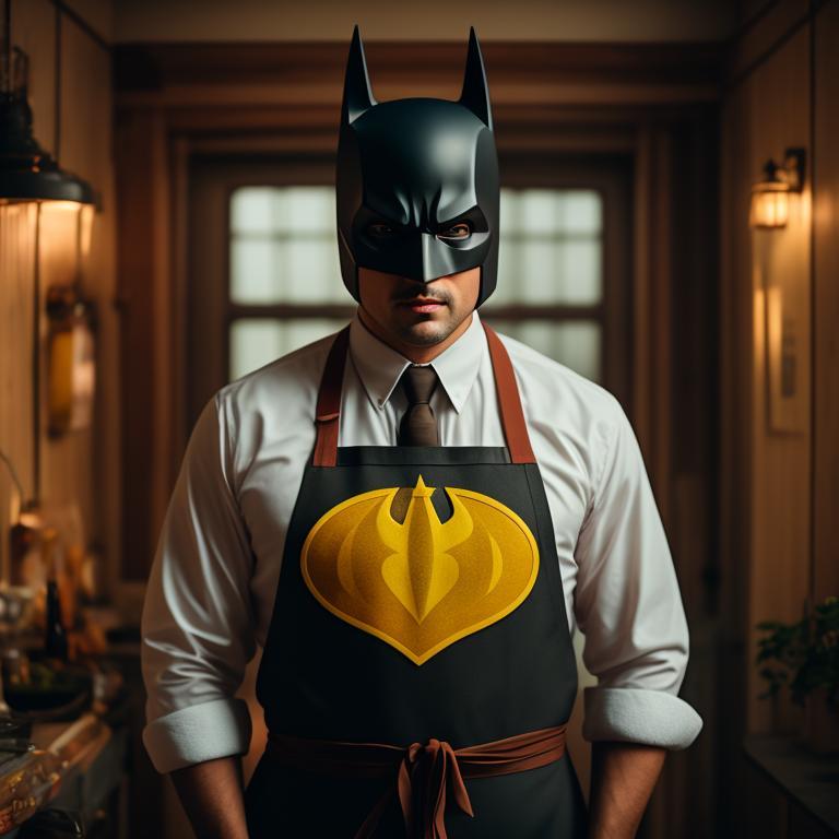 addison: Portrait of a Batman wearing an apron