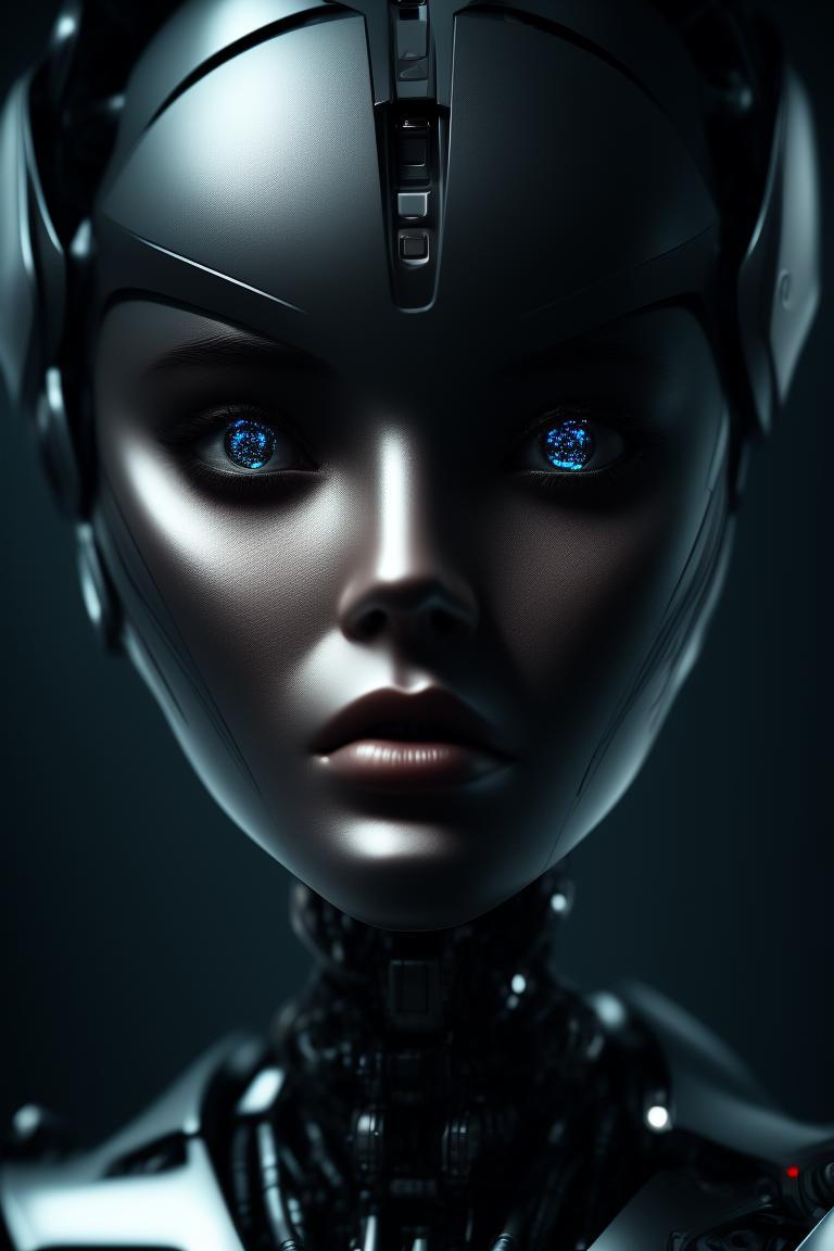 tepid-ferret610: Female robot face, Artificial intelligence concept.