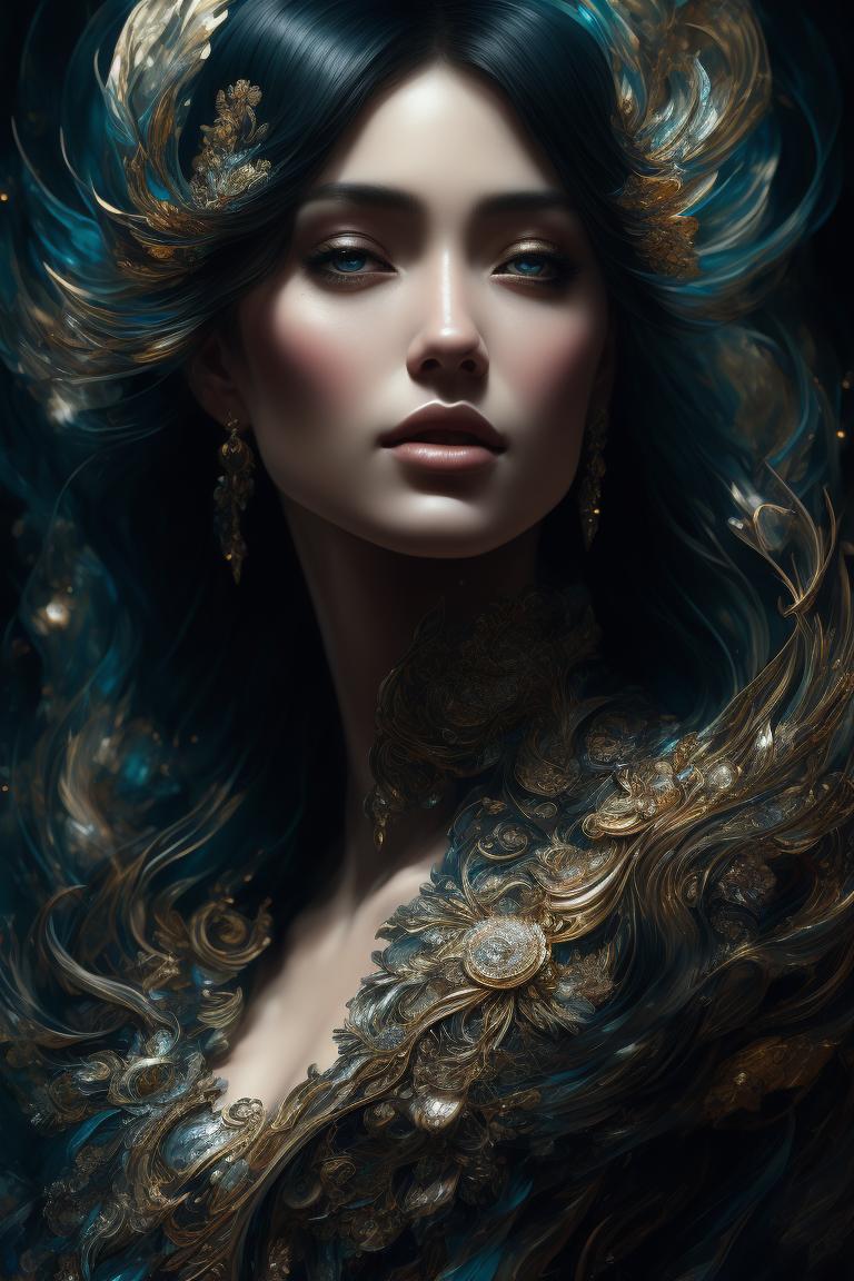 MINIDEM: beautiful woman, Black ink flow, 8k resolution, photorealistic ...