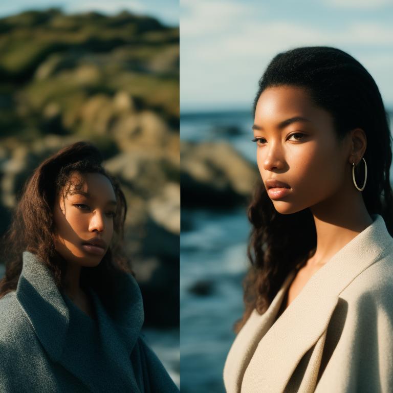 lost-crane495: 35mm photography, fashion in the style of Burberry, multiracial model, coastal ...