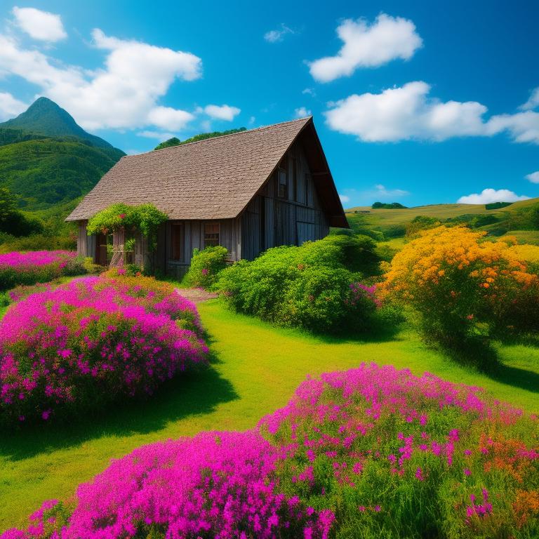 wan-newt910: beautiful rural landscape with house and flowers