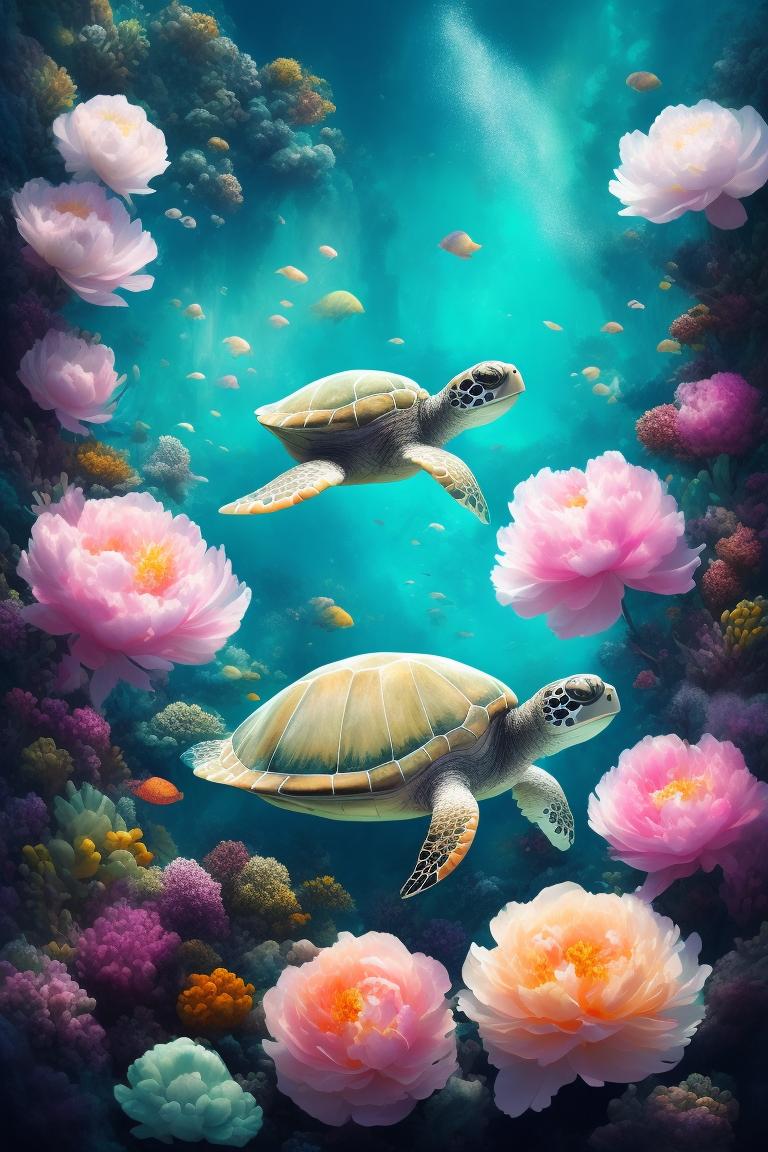 silent-eland254: Pastel Watercolor Peony sea turtle, white background ...