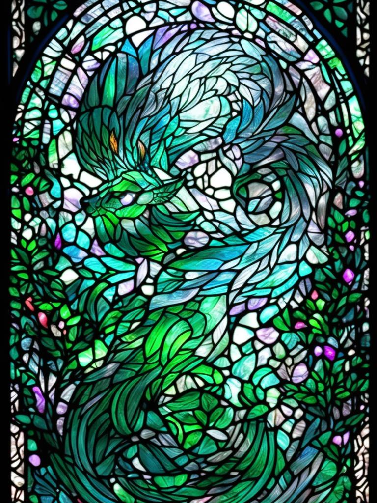 adored-dog511: Create a stained glass window design featuring a green ...
