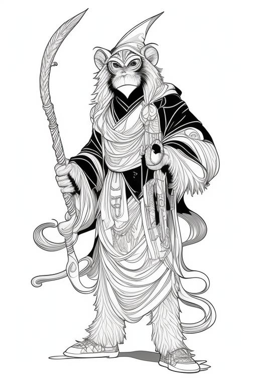 Squirrel_Hunt: A cool wizard monkey, full body shot