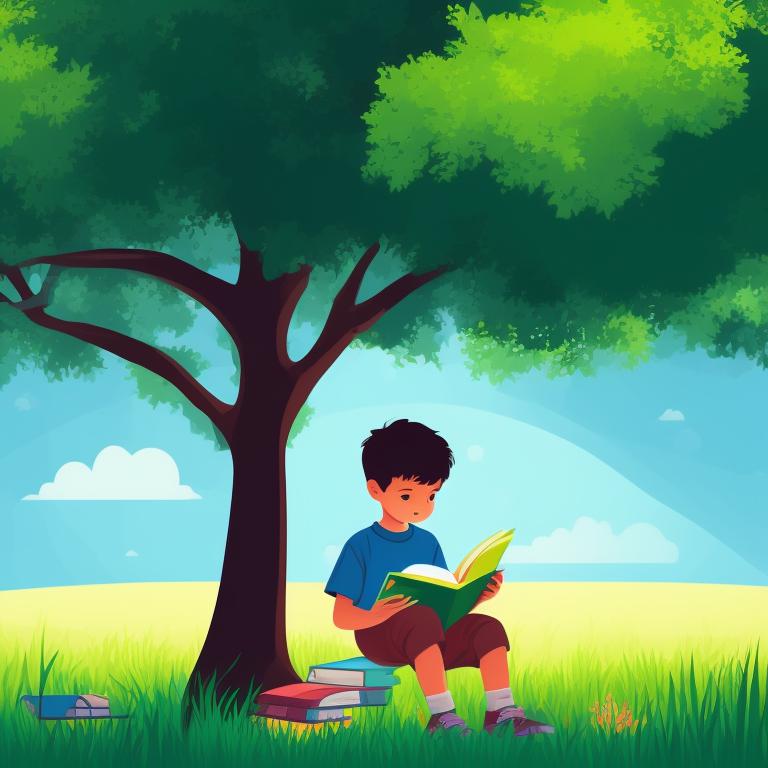 Boy Reading A Book Under The Tree