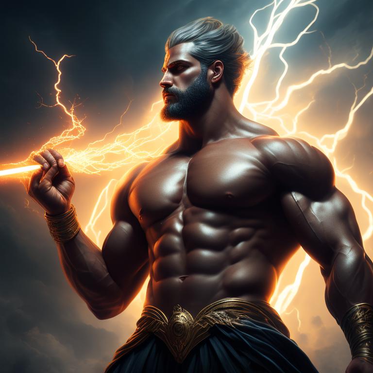 Zeus With Lightning Bolt Painting