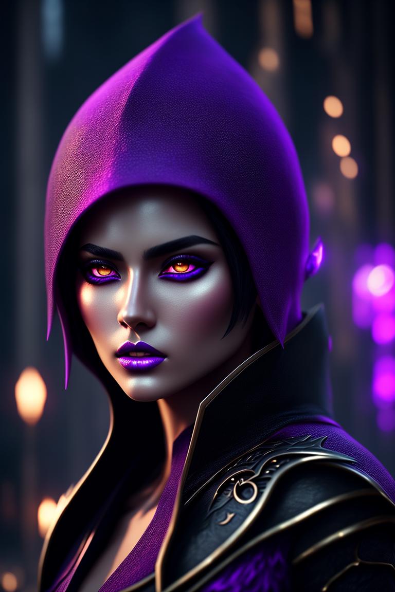 Mala_30: Fierce girl holding weapon, short black hair, black and purple ...