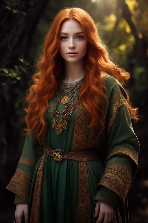 cheery-heron677: Ginger Hair Woman wearing druidic jade robes