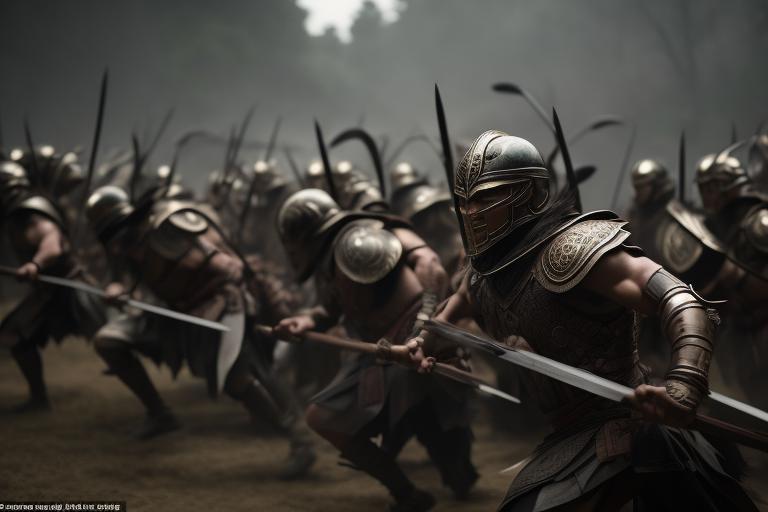 Galumpasaurus: compelling visual narrative of Spartan warriors in motion, running from right to ...