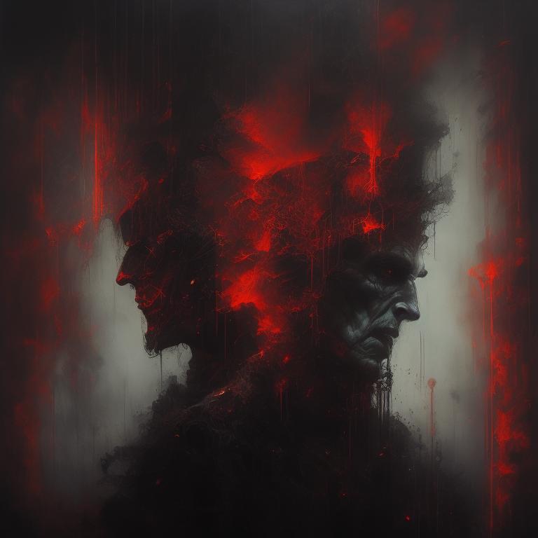 gloomy-weasel24: handsome man with ((three faces)), ghostly, red haze