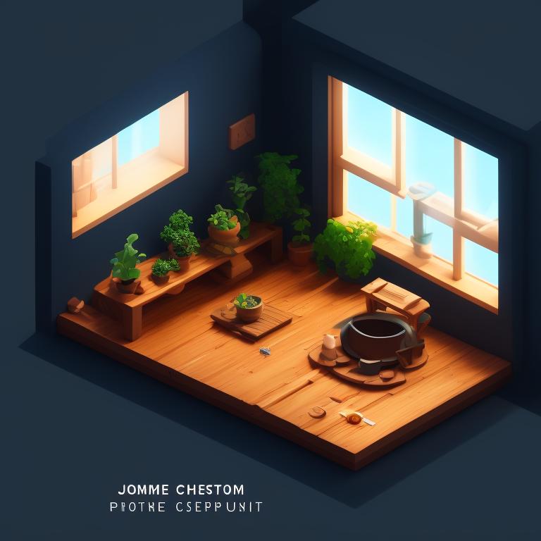 SejaNotado: Isometric 3d scene, room with a window, minimalistic chibi ...