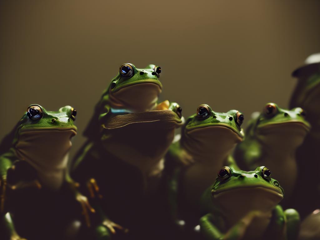 worldly-crow60: three frogs dress up as three kings sitting on thrones ...