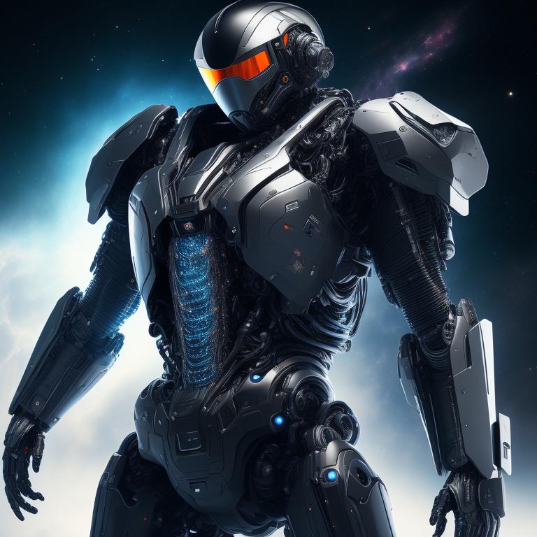 jaded-dugong310: A humanoid mech in made of black forming matter in space.