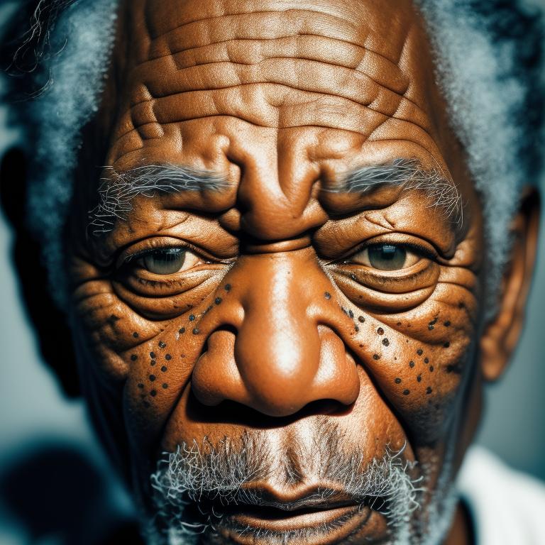 thiccFlair: Gritty realistic close-up Studio Portrait of Morgan Freeman