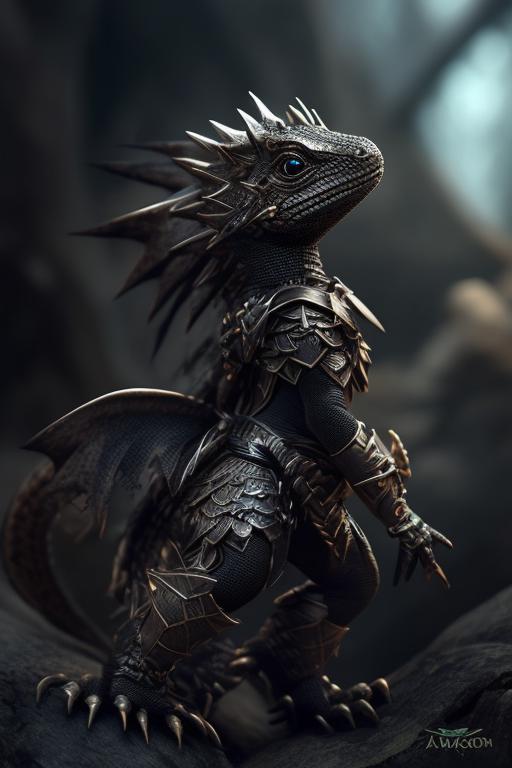 Raighn: A cute tiny black dragon stands alone in a clearing scantily ...