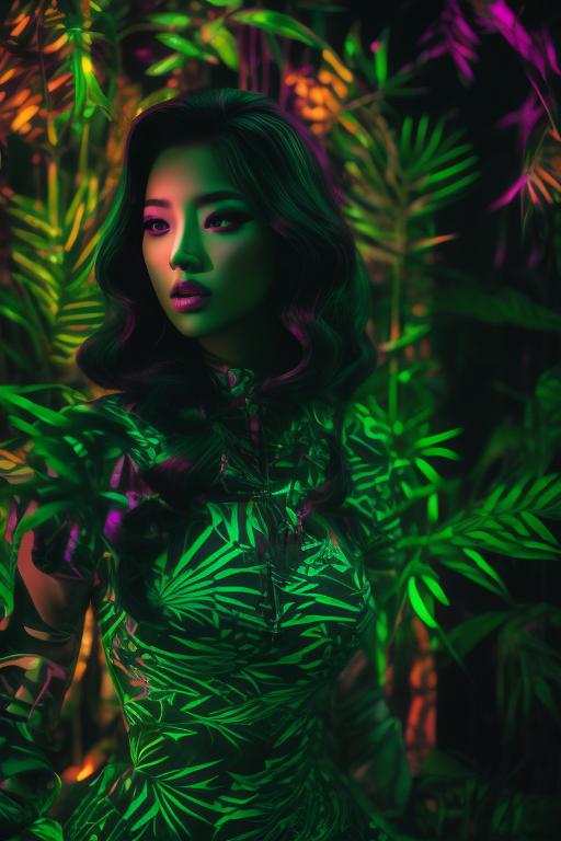 XTN: a beautiful green and purple female android performing at a red ...