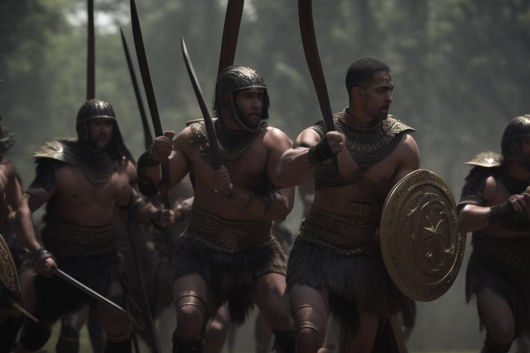 Galumpasaurus: compelling visual narrative of Spartan warriors in motion, running from right to ...