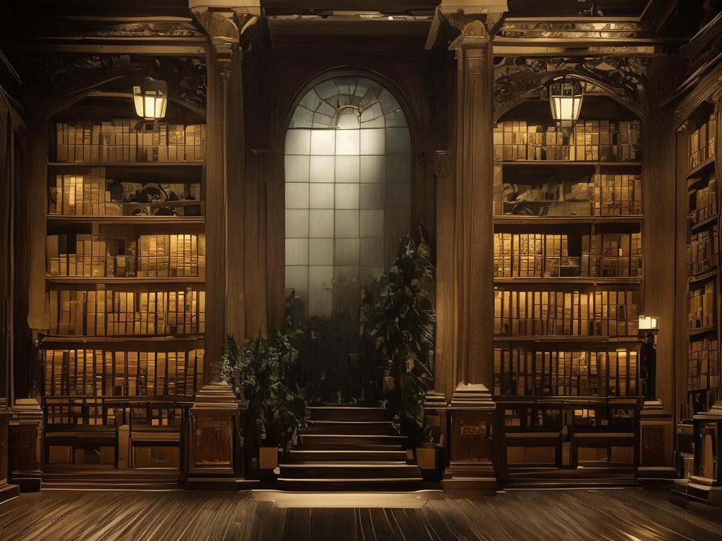 naive-kudu13: straight wall of the interior of an epic library with a ...