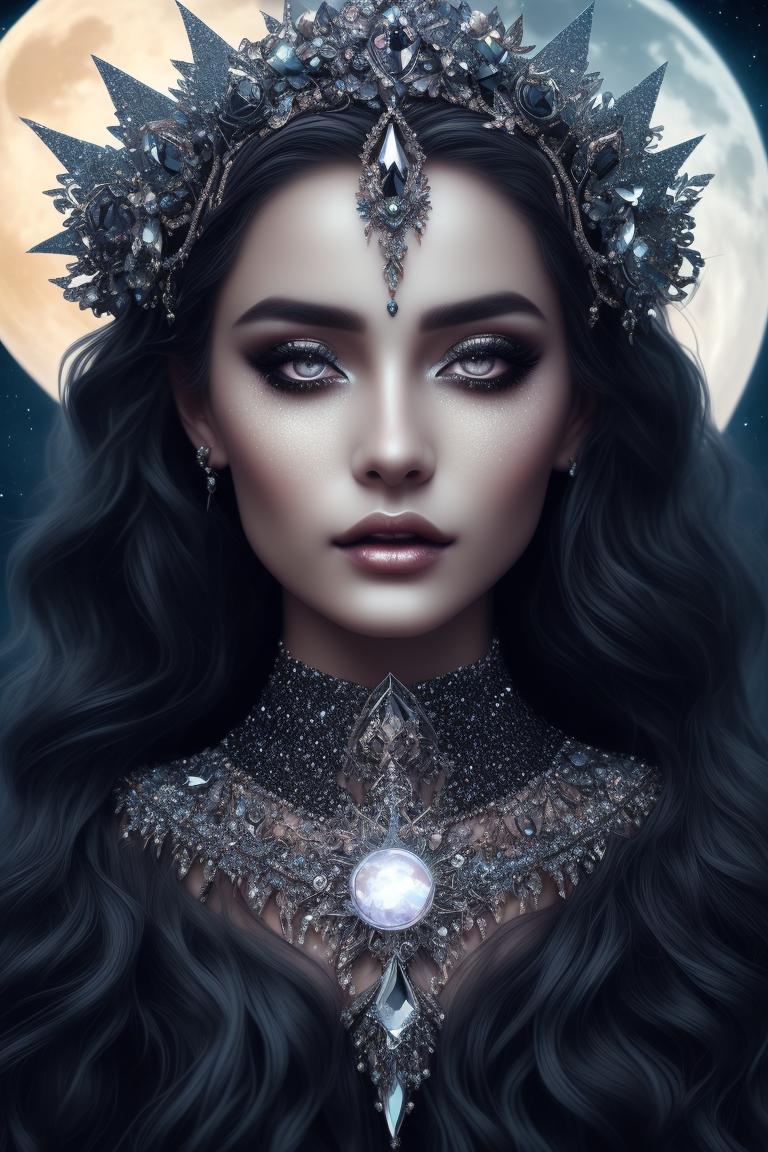 dreary-wren426: beautiful celestial goddess, full moon, wear crystal ...