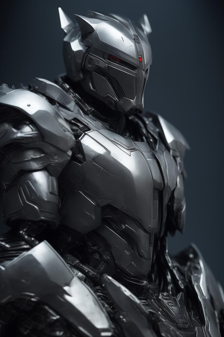 sad-crab887: Gray metallic armor, with some cables coming out of its ...