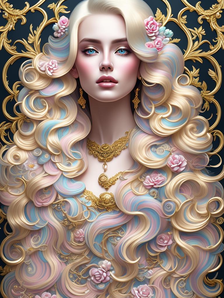 Foul-Rabbit: beautiful woman with porcelain skin, gold accents, blond hair
