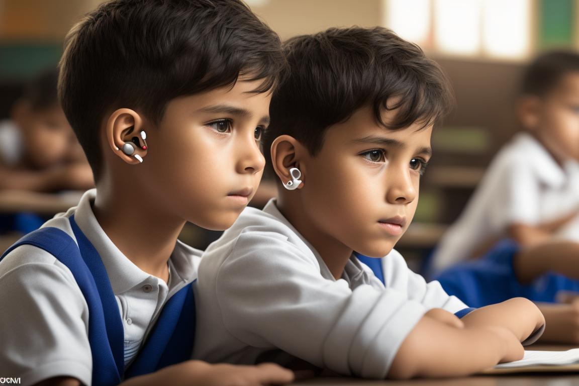 new-beaver259: boy in a classroom with a hearing aid