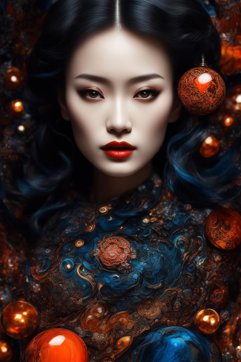 clam-shell857: beautiful geisha in steampunk, dark cabin with colourful ...