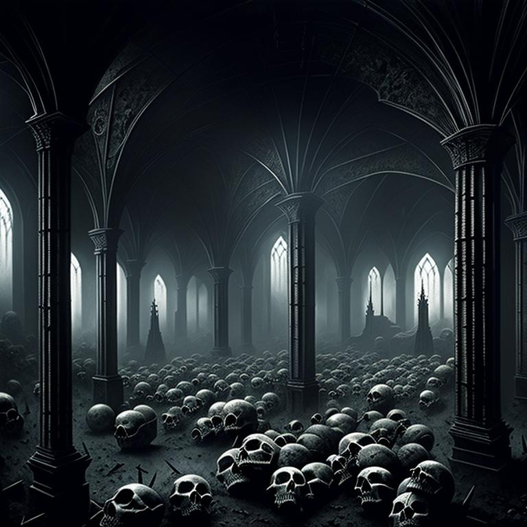 doting-swan117: Scary dark chamber fighting arena with skulls laying ...