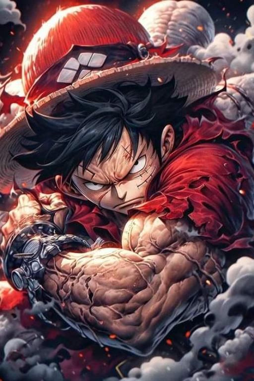 Gaston: Luffy rides a vibrant red Harley motorcycle across a glacial ...