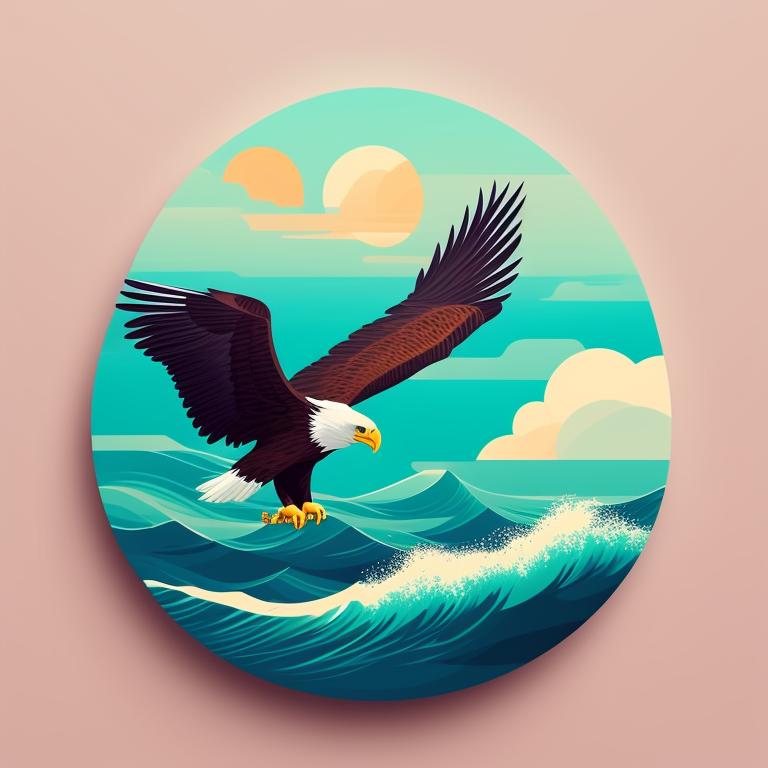 coarse-owl324: A majestic eagle soaring above a glistening ocean wave.